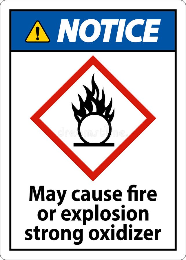 Notice May Cause Fire or Explosion Sign on White Background Stock ...