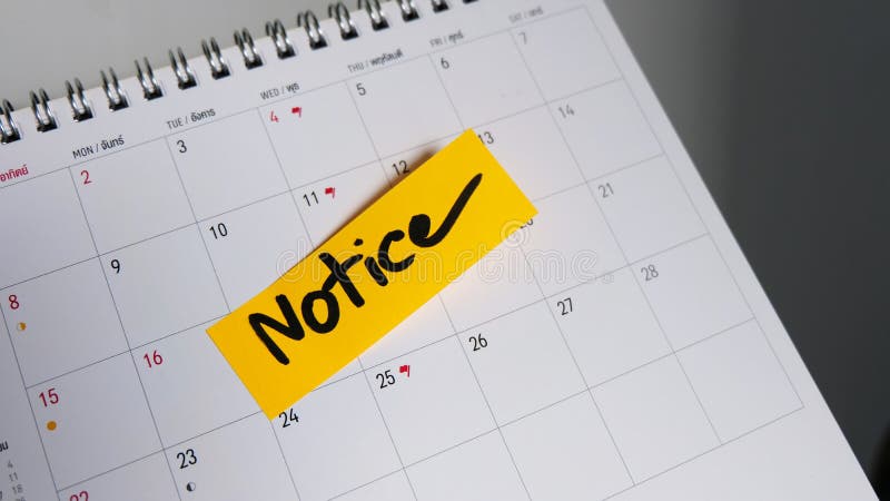 Notice Message Concept Written Post it on Calendar. Stock Image - Image ...