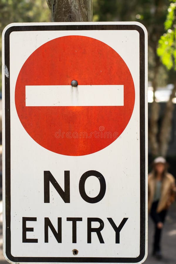 Notice. No Entry Sign on a Wooden Pole Stock Photo - Image of ...
