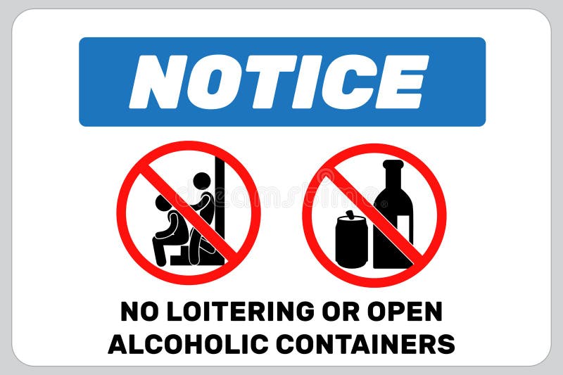 Notice No Loitering Sign: No Loitering or Open Alcohol Containers Stock ...