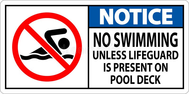 Notice Pool Sign No Swimming Unless Lifeguard is Present on Pool Deck ...