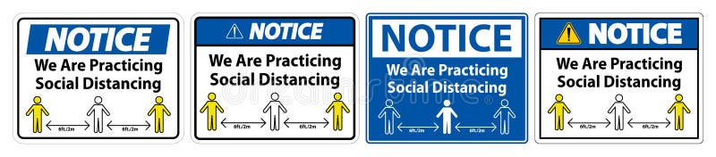 Notice we are Practicing Social Distancing Sign Isolate on White ...