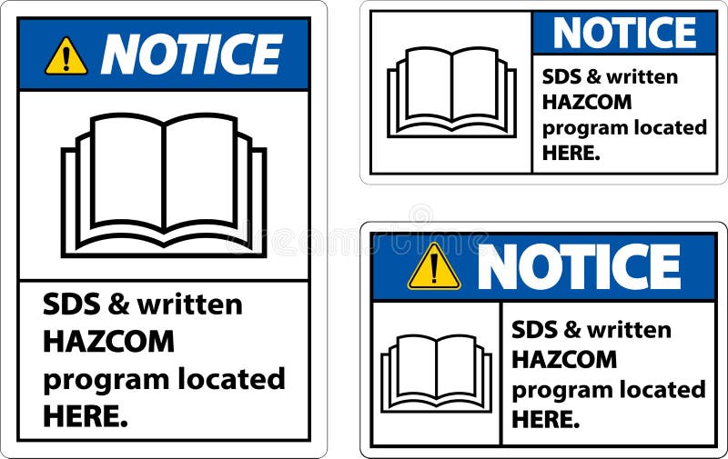 Notice SDS and HazCom Located Here Sign on White Background Stock ...