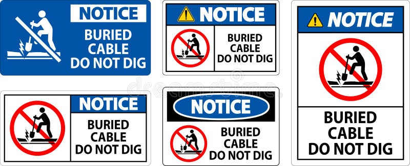 Notice Sign Buried Cable, Do Not Dig on White Background Stock Vector ...