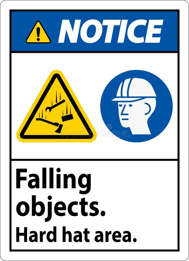 Notice Sign, Falling Objects Hard Hat Area Stock Vector - Illustration ...