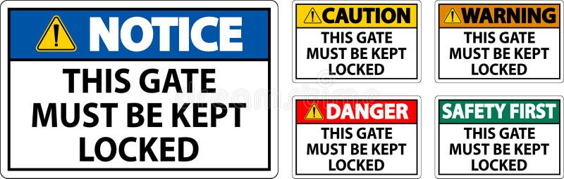 Notice Sign, Gate Must Be Kept Locked Stock Vector - Illustration of ...