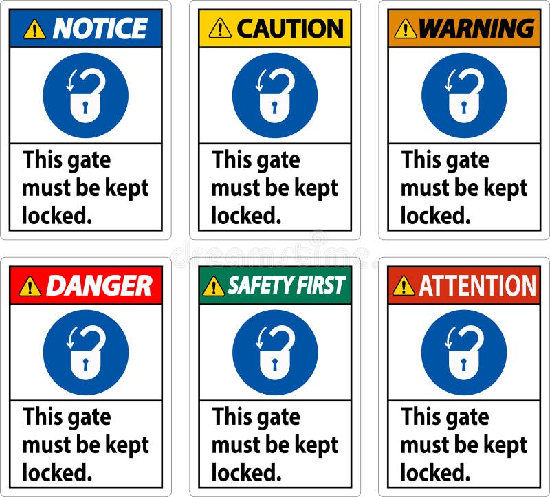 Notice Sign, Gate Must Be Kept Locked Stock Vector - Illustration of ...