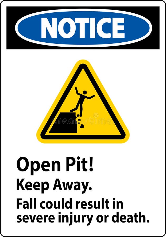 Notice Sign Open Pit Keep Away Fall Could Result in Severe Injury or ...