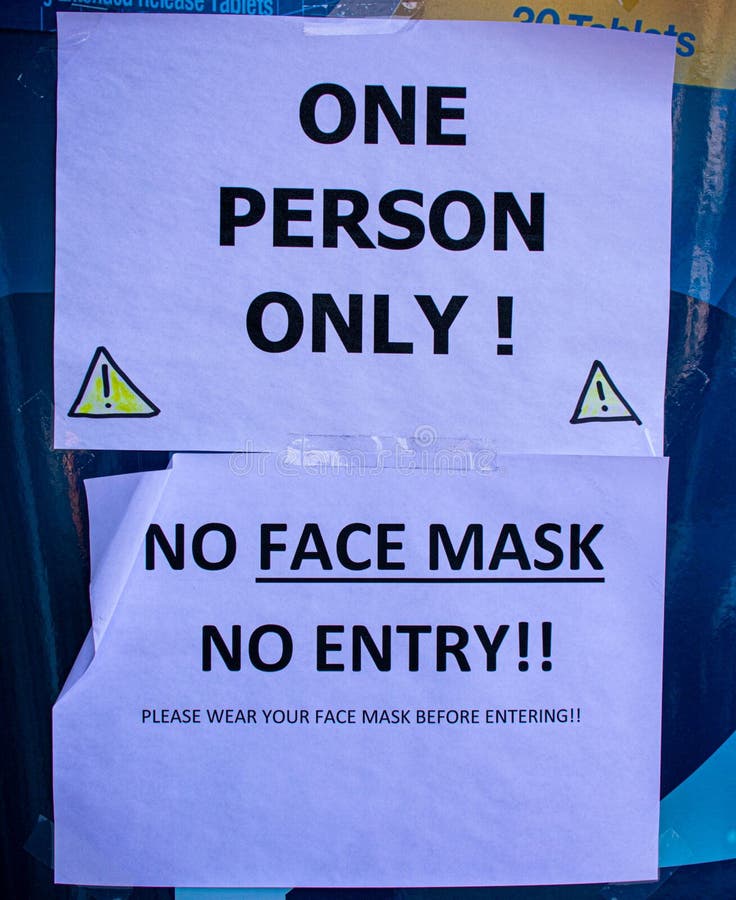 Notice on a Store Window with Covid-19 Rules Stock Photo - Image of ...