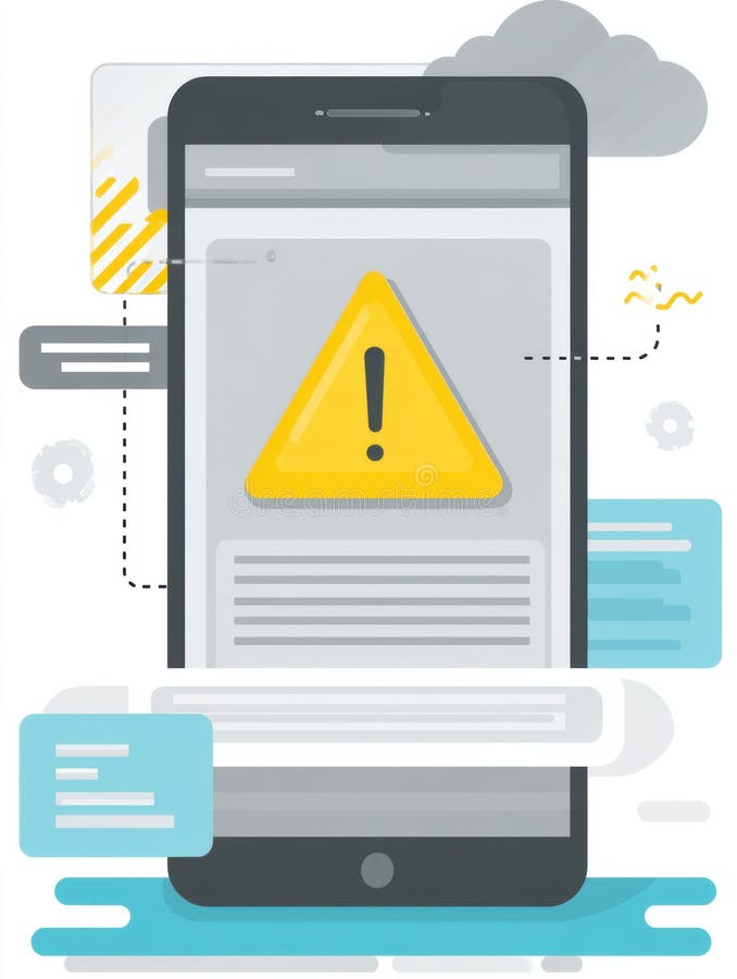 Notification Alert Blocks View on Smartphone Screen with Caution Symbol ...