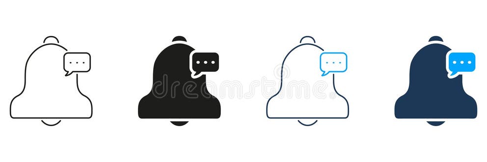 Notification Bell with Chat Bubble Line and Solid Icon Set. Alert ...