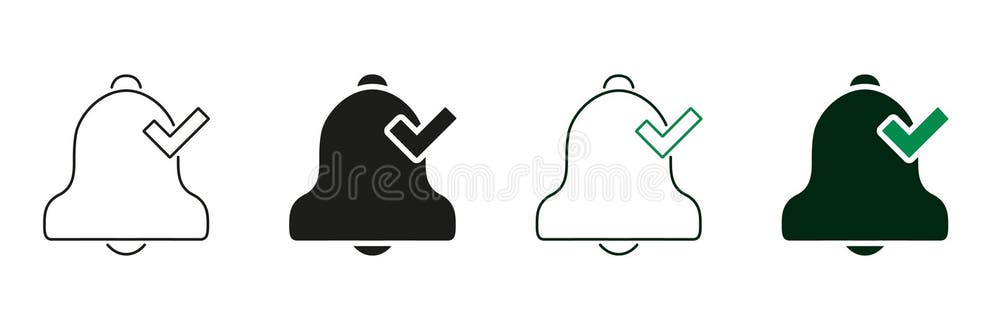 Notification Bell with Checkmark Line and Solid Icon Set. Alert ...