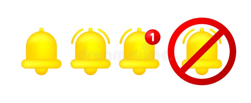 Notification Bell 3d Icon Set. Ringing Bell for Notification, for Alarm ...