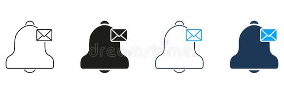 Notification Bell with Email Icon Line and Solid Icon Set. Alert and ...