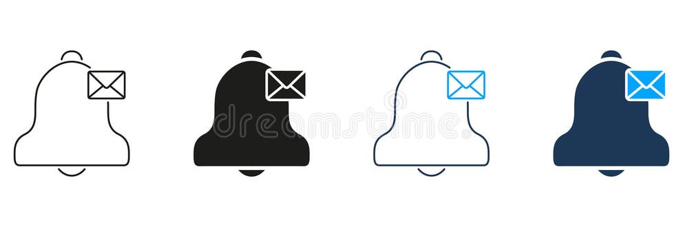 Notification Bell with Email Icon Line and Solid Icon Set. Alert and ...