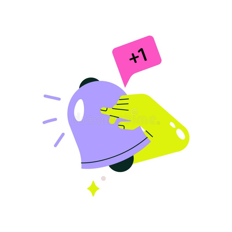 Notification Bell with Hand Pressing it in Flat Vector Illustration ...