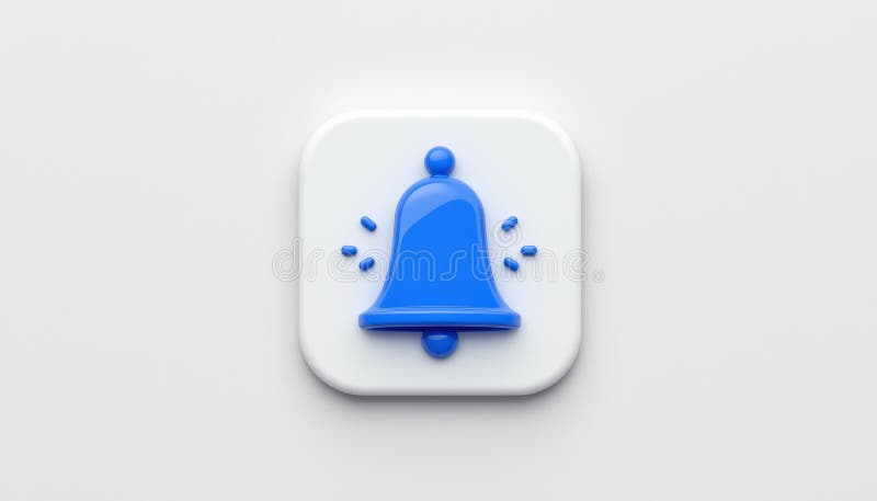 Notification Bell Icon with Blue Alert Symbol on White Rounded Square ...
