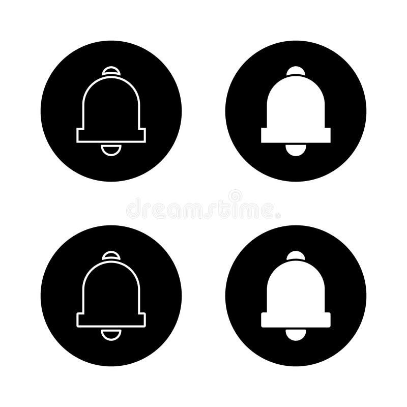 Notification Bell Icon Set on Black Circle. Alarm, Reminder Concept ...