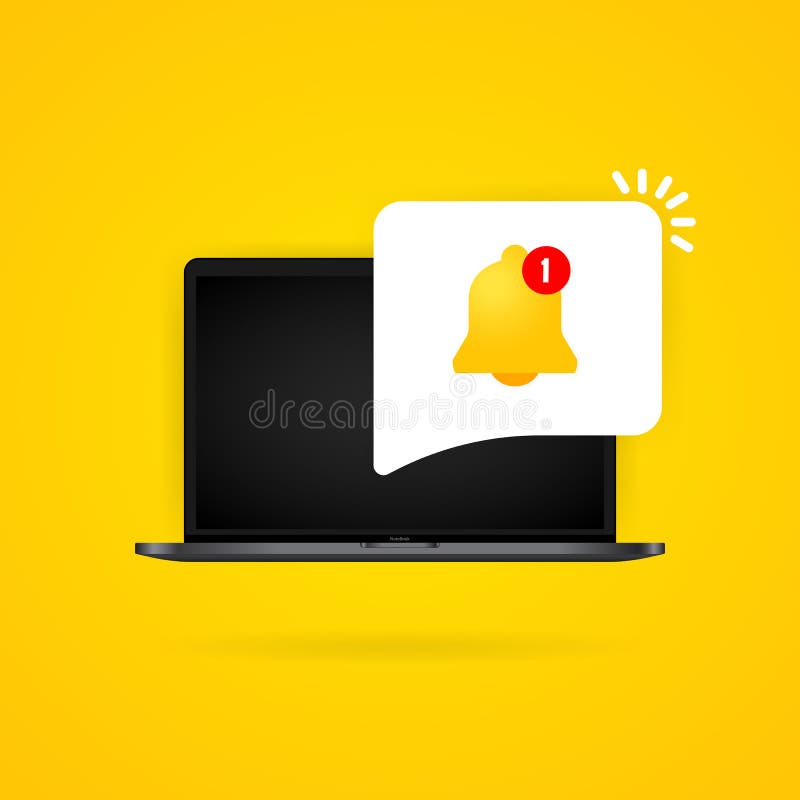 Notification Bell on Laptop Display Illustration. New Message. Vector ...