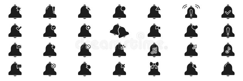 Notification Bell Solid Icon Set. Alerts, Reminders, Message ...