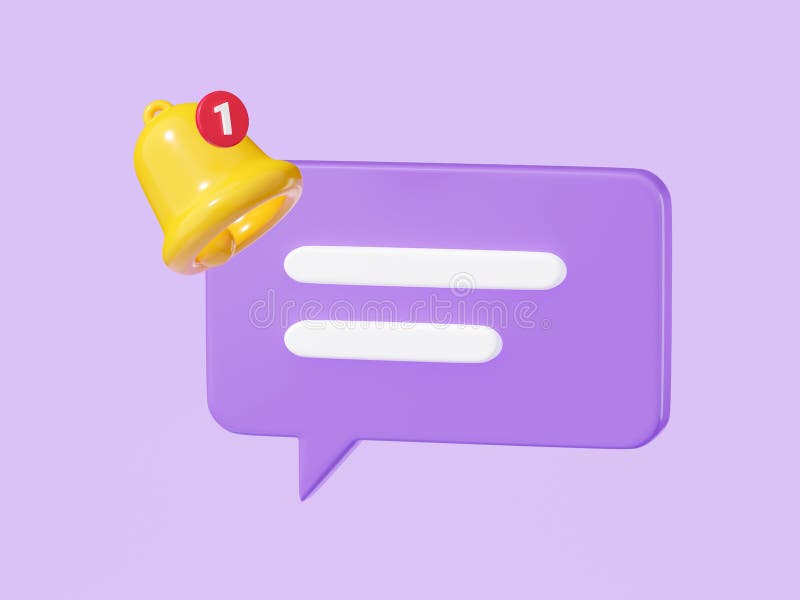 Notification Bell on Speech Bubble with Text 3d Render. Stock ... Notification Bell on Speech Bubble with Text 3d Render. Stock ...
