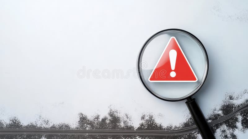 Notification Error and Risk Concept, Caution Warning Triangle Magnified ...