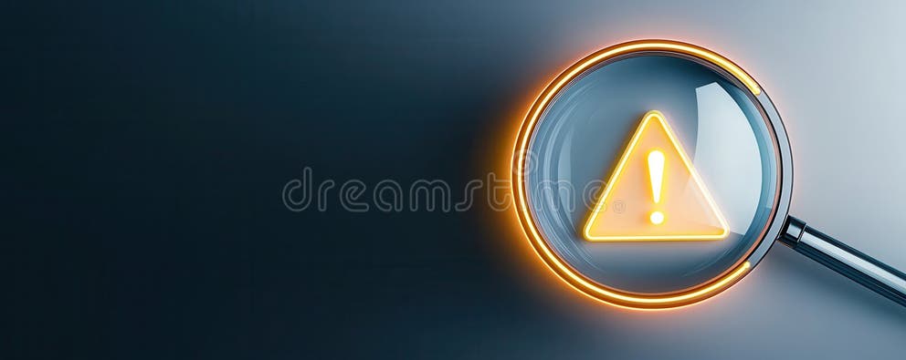Notification Error and Risk Concept, Warning Symbol Under Magnifying ...