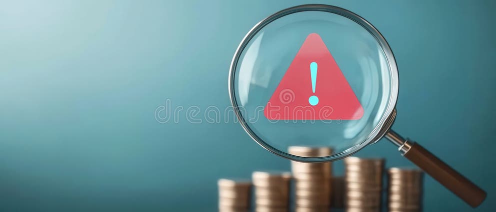 Notification Error and Risk Concept, Warning Triangle Magnified Over ...