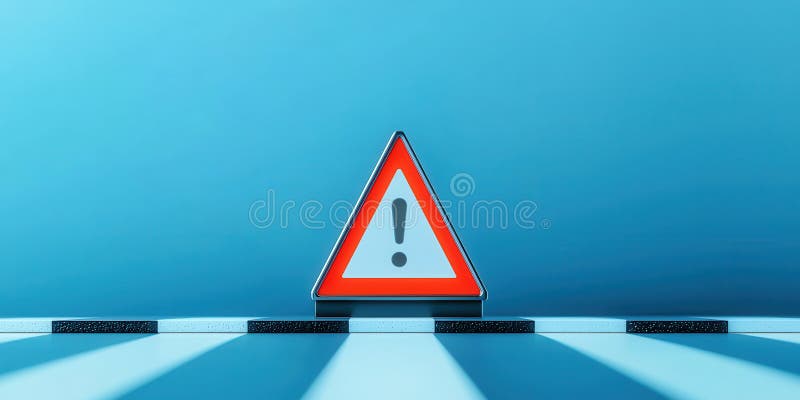 Notification Error and Risk Concept, Warning Triangle on Road with Blue ...