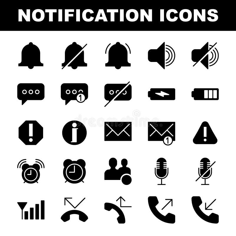 25 Notification Filled Icons Base on 64px Stock Vector - Illustration ...