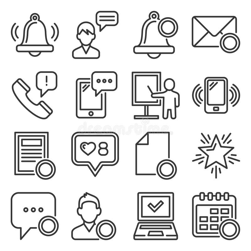 Notification Icons Set on White Background. Line Style Vector Stock ...