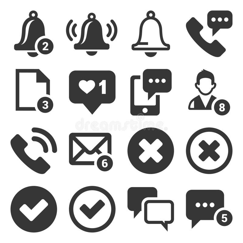 Notification Icons Set on White Background. Vector Stock Vector ...
