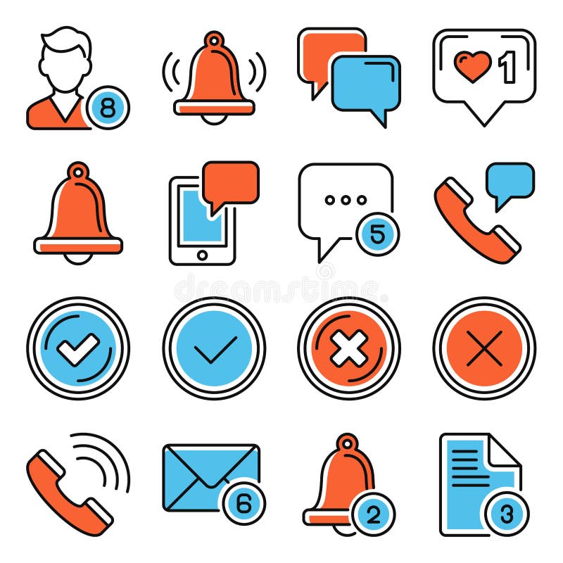 Notification and Information Icons Set on White Background. Vector ... Notification and Information Icons Set on White Background. Vector ...