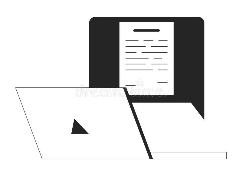 Notification Message on Laptop Flat Monochrome Isolated Vector Object ...