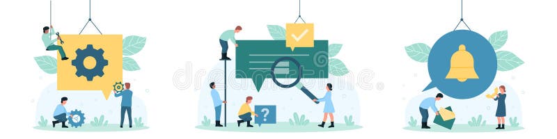 Notification Messages Set, Tiny People Holding Bubbles with Text of SMS ...