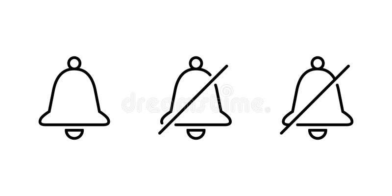 Notification and Silent Bell Icon in Line Style Stock Illustration ...