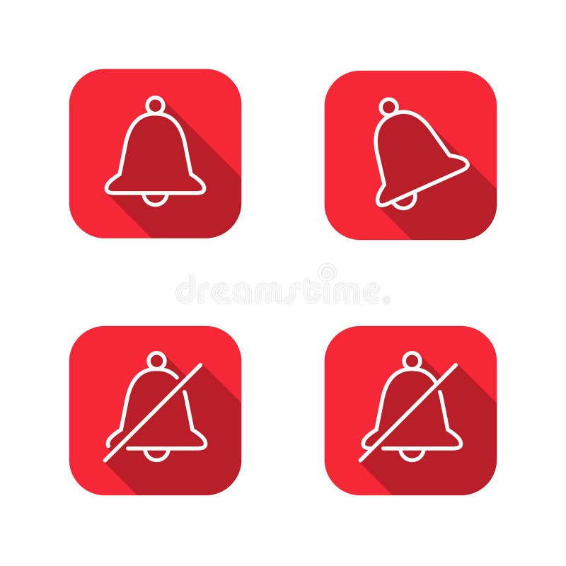 Notification and Silent Bell Icon with Long Shadow. Notice and Mute ...