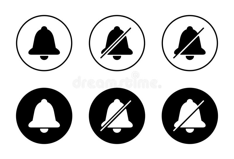 Notification and Silent Bell Set Icon on Black Circle Stock ...