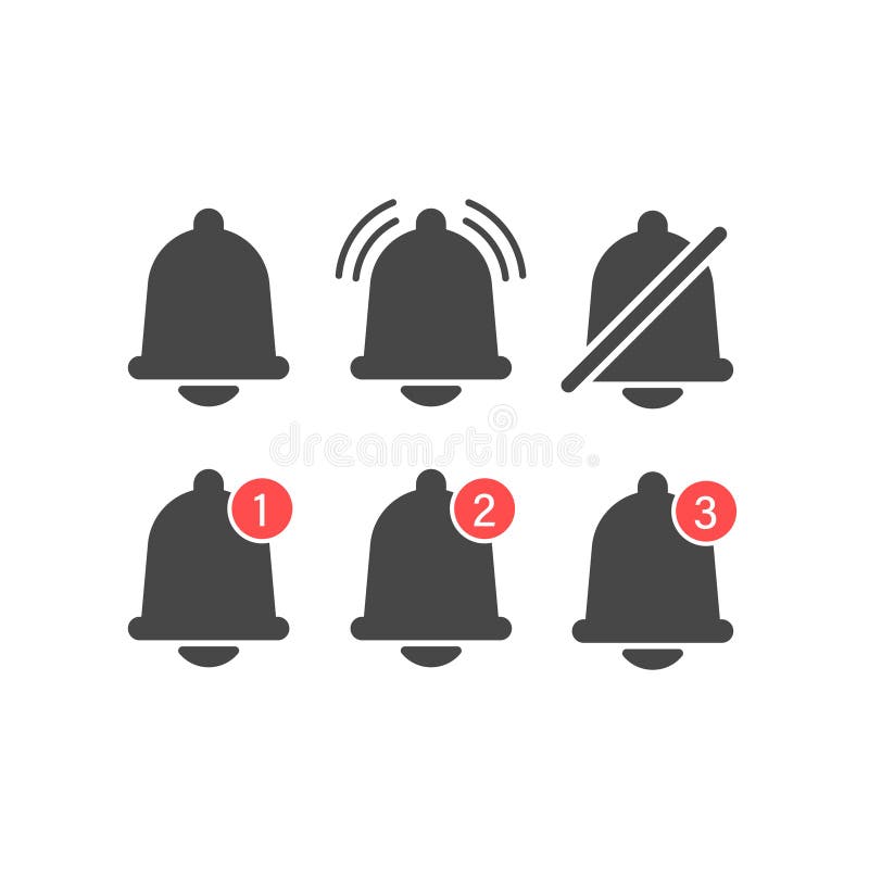 Notifications Bell Icons Set with Bell and Different Elements. for ...