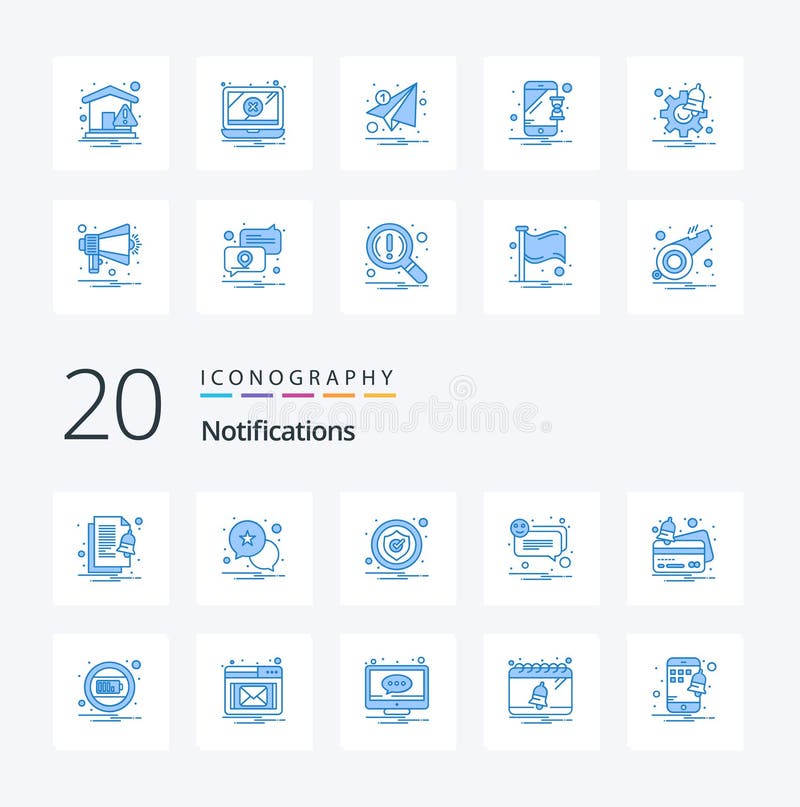 20 Notifications Blue Color Icon Pack Like Notification Card Caution ...