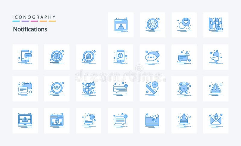 25 Notifications Blue Icon Pack Stock Vector - Illustration of sent ...