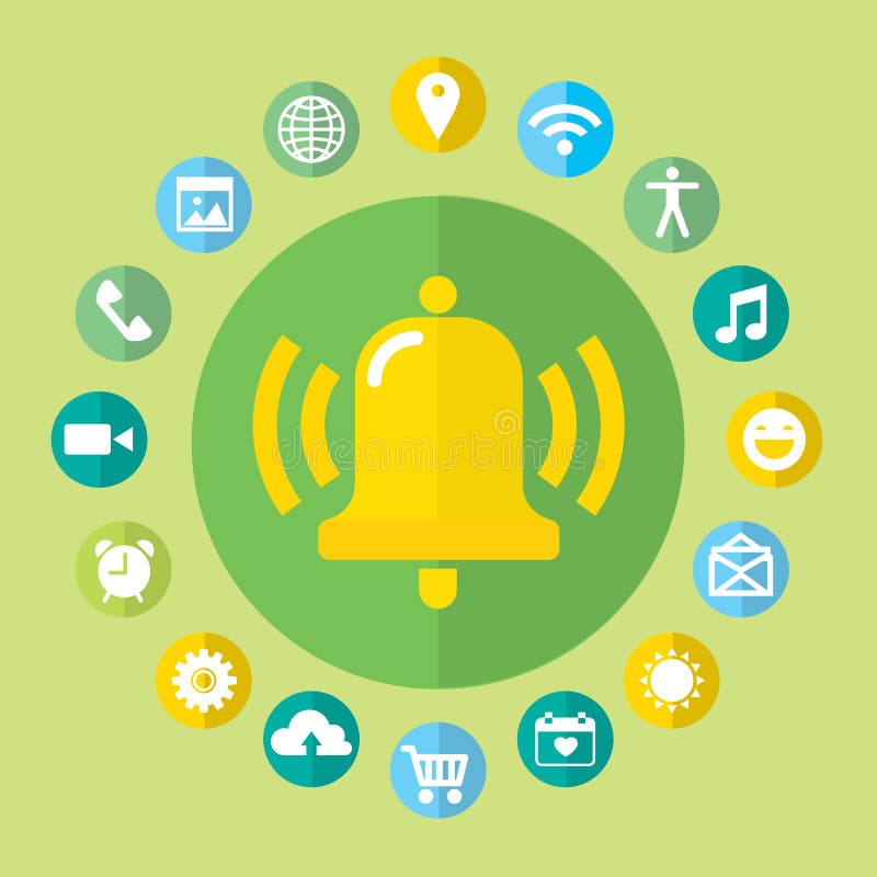 Notifications Call Icons Set with Bell and Stock Vector - Illustration ...