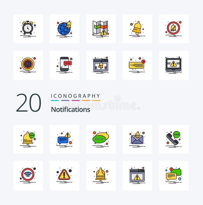 20 Notifications Line Filled Color Icon Pack Like Wifi Sms Message ...