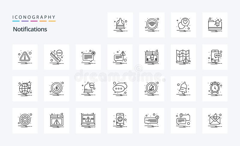 25 Notifications Line Icon Pack Stock Vector - Illustration of message ...