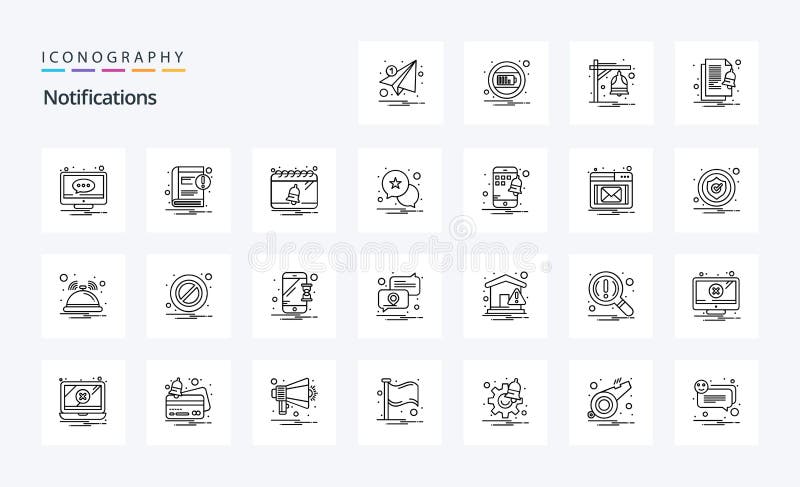 25 Notifications Line Icon Pack Stock Vector - Illustration of book ...
