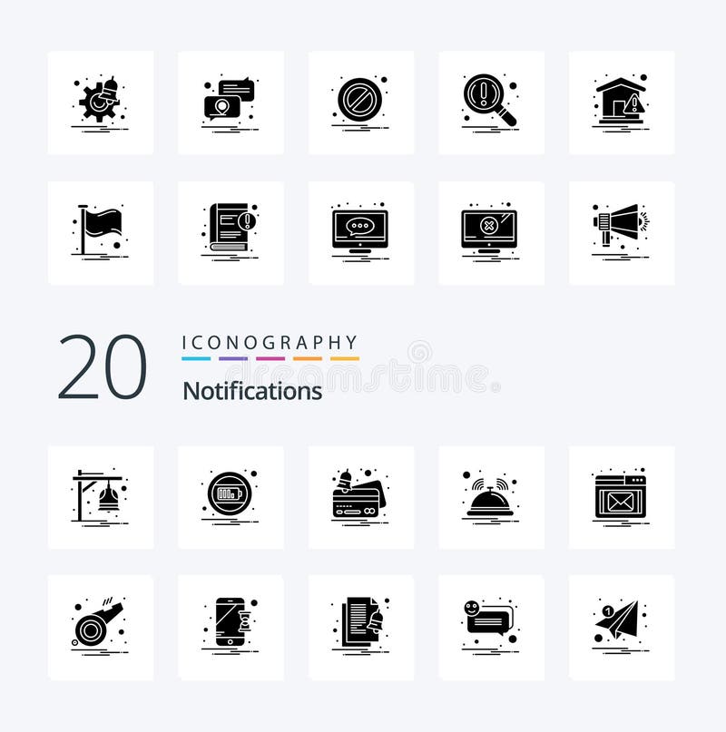 20 Notifications Solid Glyph Icon Pack Like Notification Service Card ...