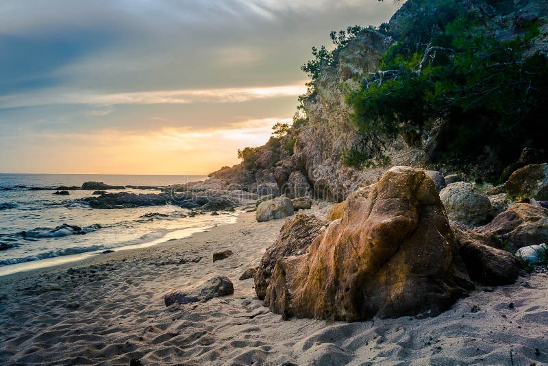 Notos Beach with Rocks in Thassos Island during Sunset Stock Photo ...