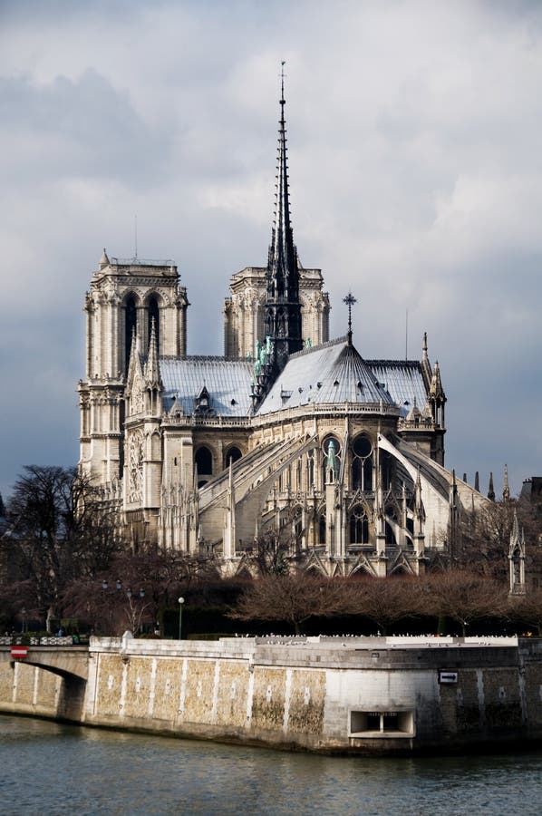 Side View of Notre Dame Cathedral Stock Image - Image of cathedral ...