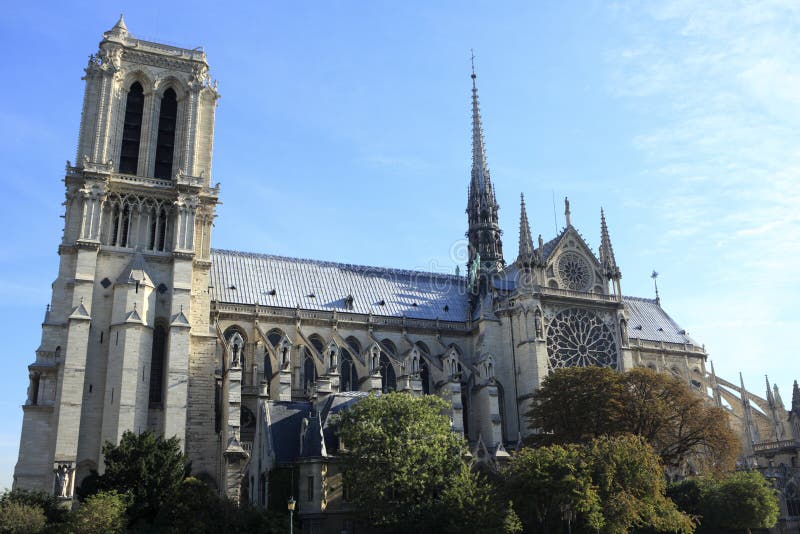 Notre Dame Cathedral Paris France, Side View Stock Photo - Image of ...