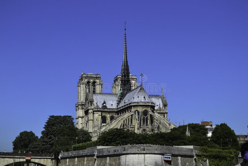 Notre Dame and Flying Buttresses Viewed from the Seine Stock Image ...